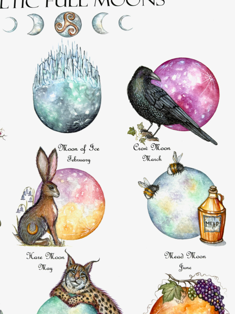 Celtic Moon Chart A4 Print | Wolf Moon Art